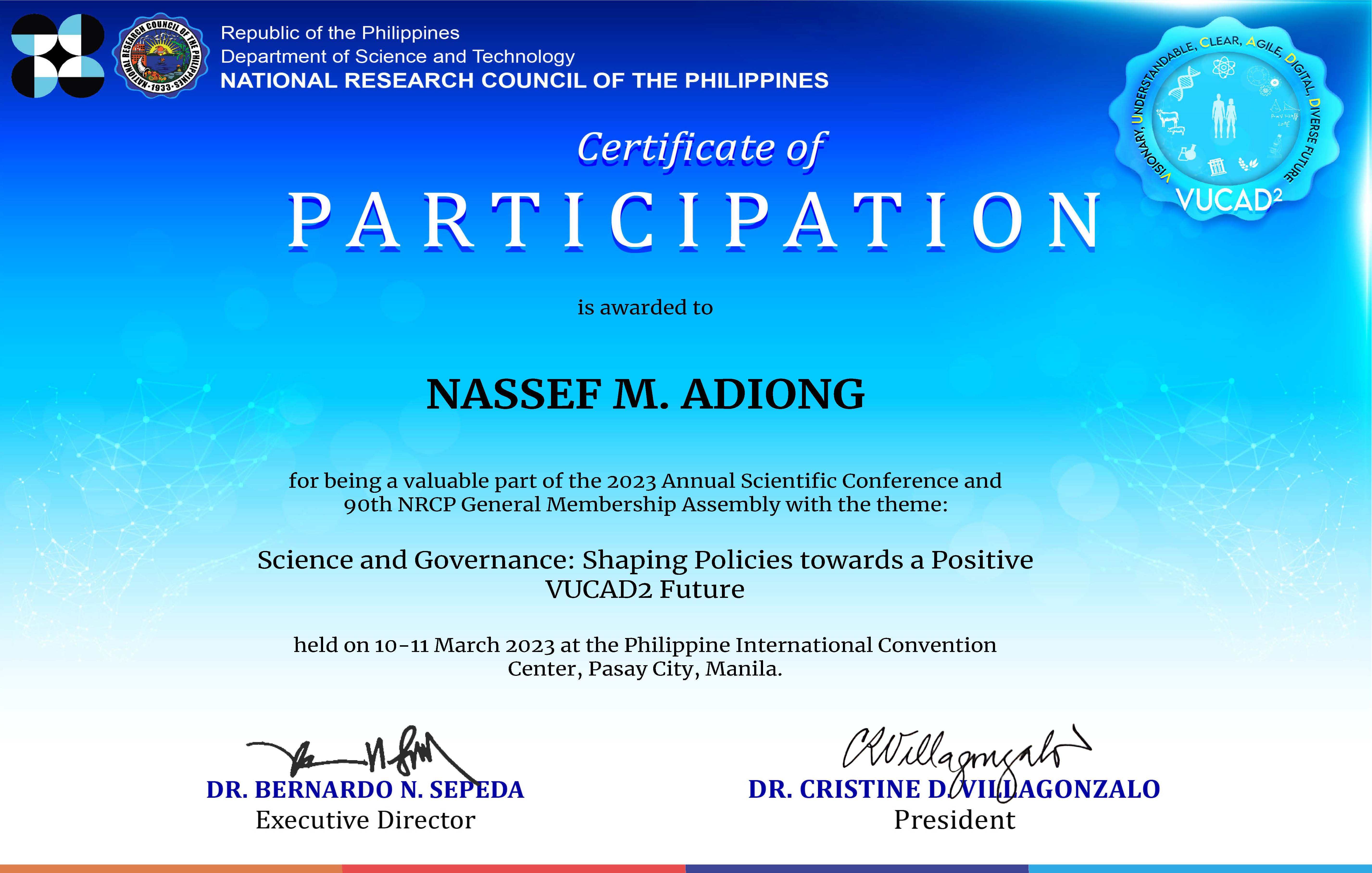 NRCP: “Science and Governance: Shaping Policies towards a Positive ...